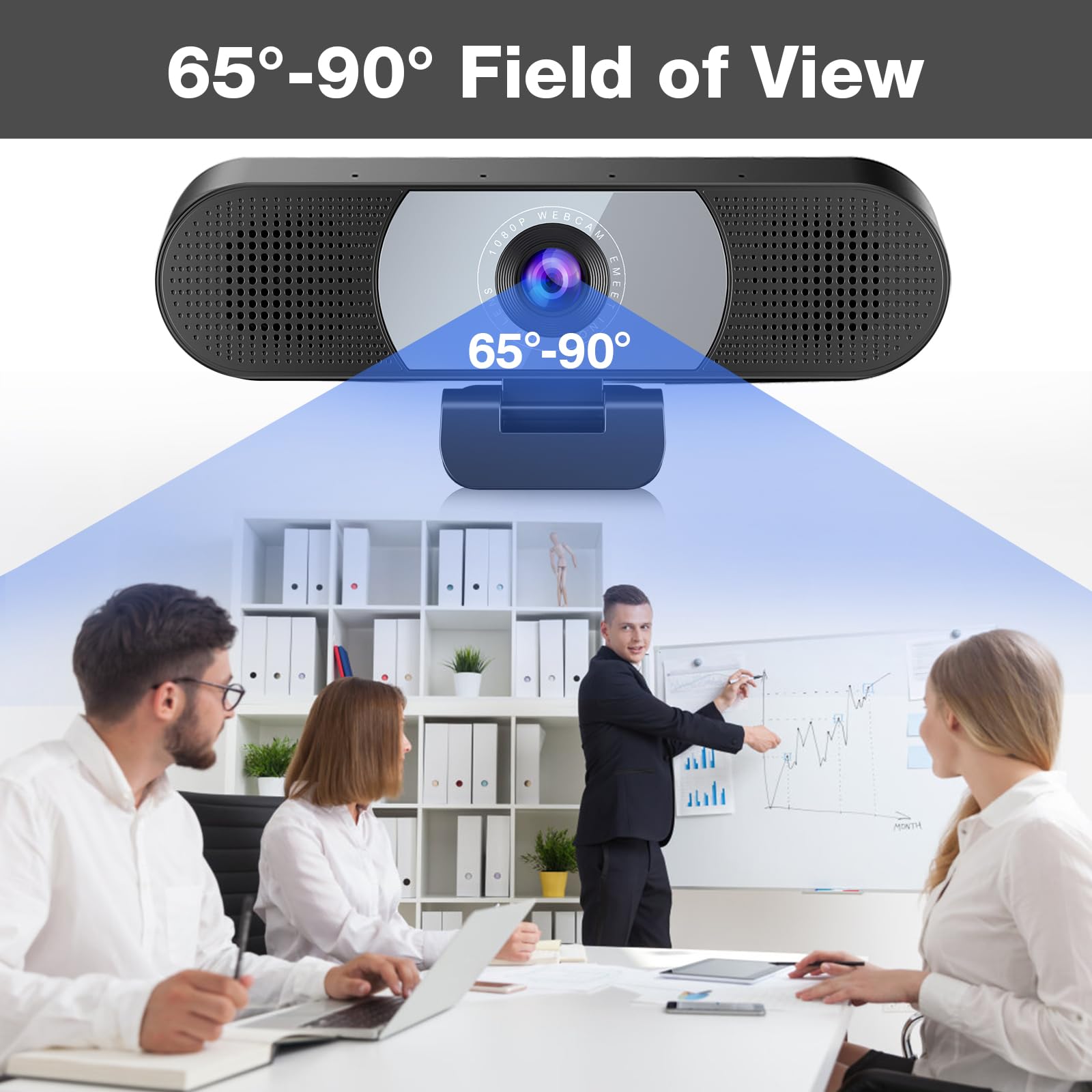 EMEET 3 in 1 Webcam - Streaming Webcam with Microphone, 2 Speakers & 4 Built-in Noise Reduction Microphones, C980 Pro 1080P HD Webcam for Video Conferencing/Gaming, Plug & Play, w/Cover - Gray