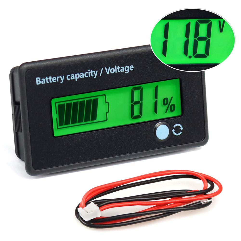 FIXITOK Battery Meter with Alarm Capacity Voltage Monitor DC 12V 24V 36V 48V 60V 72V 84V Battery Capacity Voltage Gauge Indicator for Golf Cart Boat Car RV Motorcycle Lithium Battery (Green)