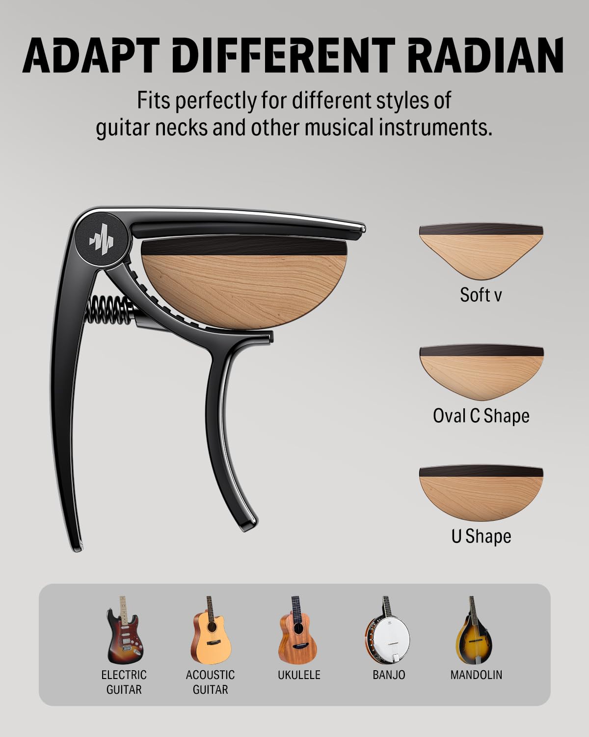 Donner Guitar Capo for Electric and Acoustic Guitar DC-2, Ukulele Capo Black with 4 Picks