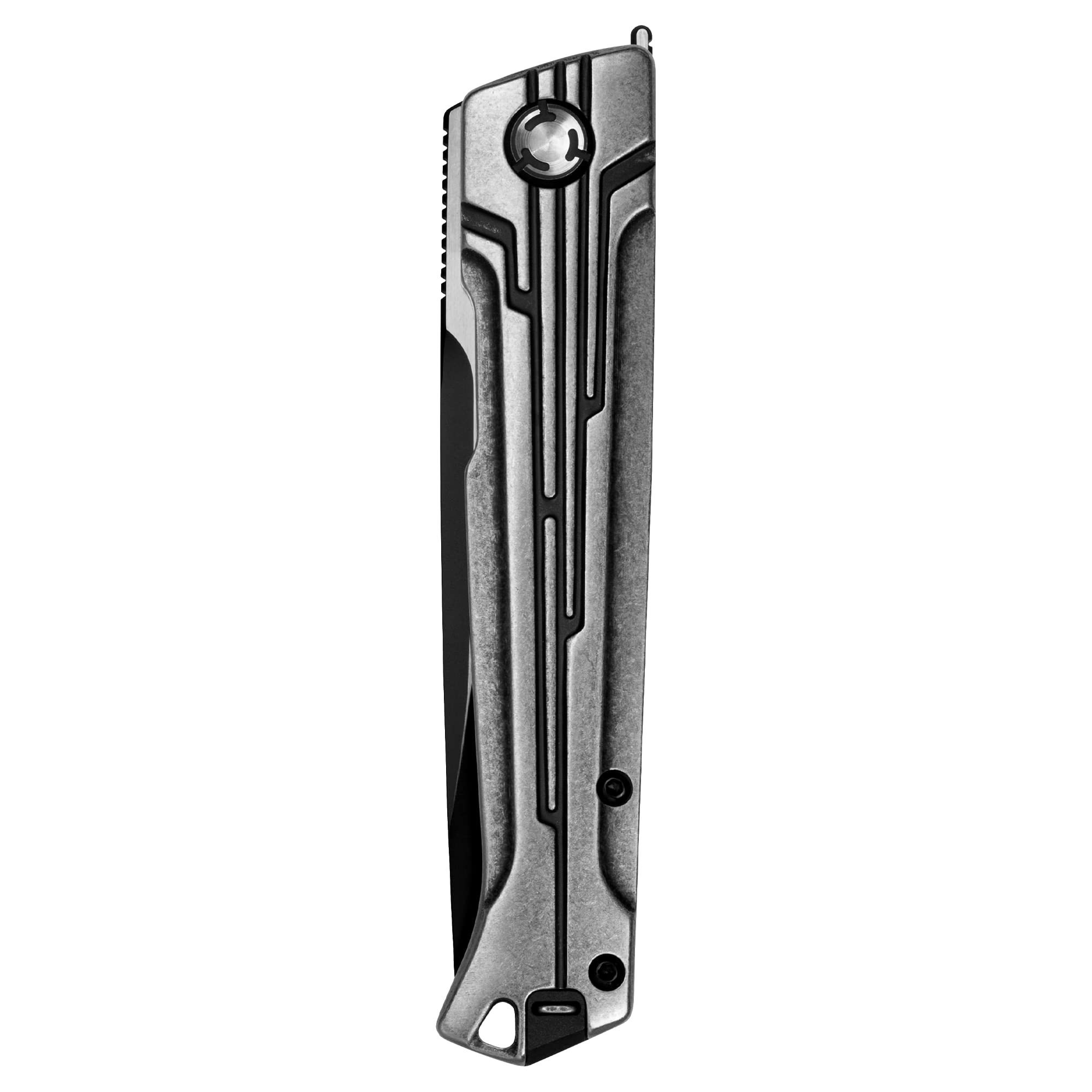 Kershaw Noventa Pocket Knife, 3.3 inch Stonewashed D2 Steel Blade with KVT Ball Bearings, Stainless Steel Handle, Pocketclip,black