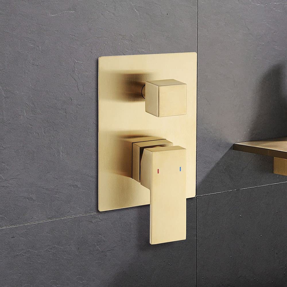 JiaYouJia Waterfall Spout Wall Mounted Tub Faucet with Handheld shower Modern Single Handle Tub Filler Solid Brass in Brushed Gold(Brushed Gold)