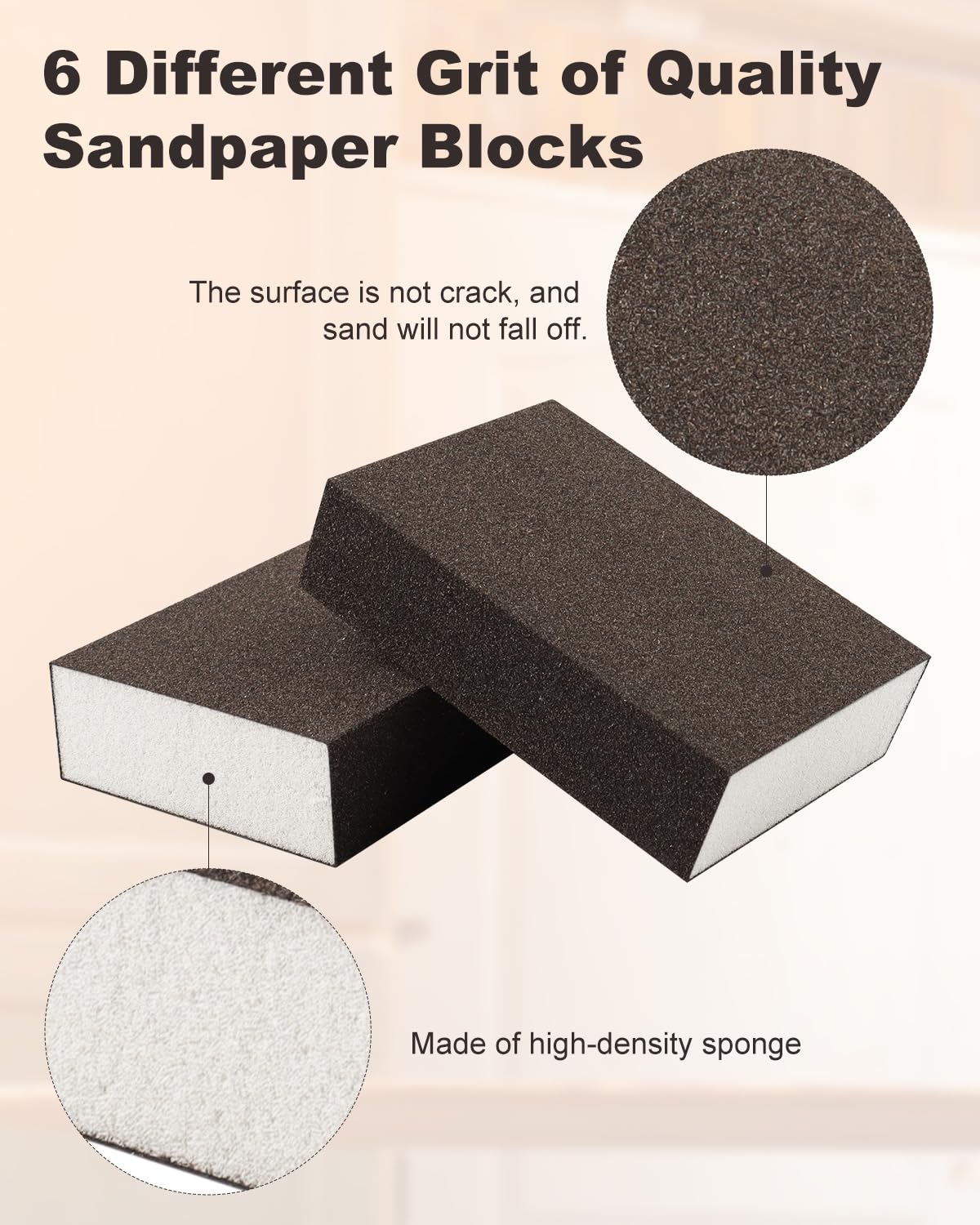 Rocaris 60 Pack Sanding Blocks, Washable and Reusable Sanding Sponge Fine Coarse for Wood and Drywall 60, 80, 100, 120, 180, 220 Grit