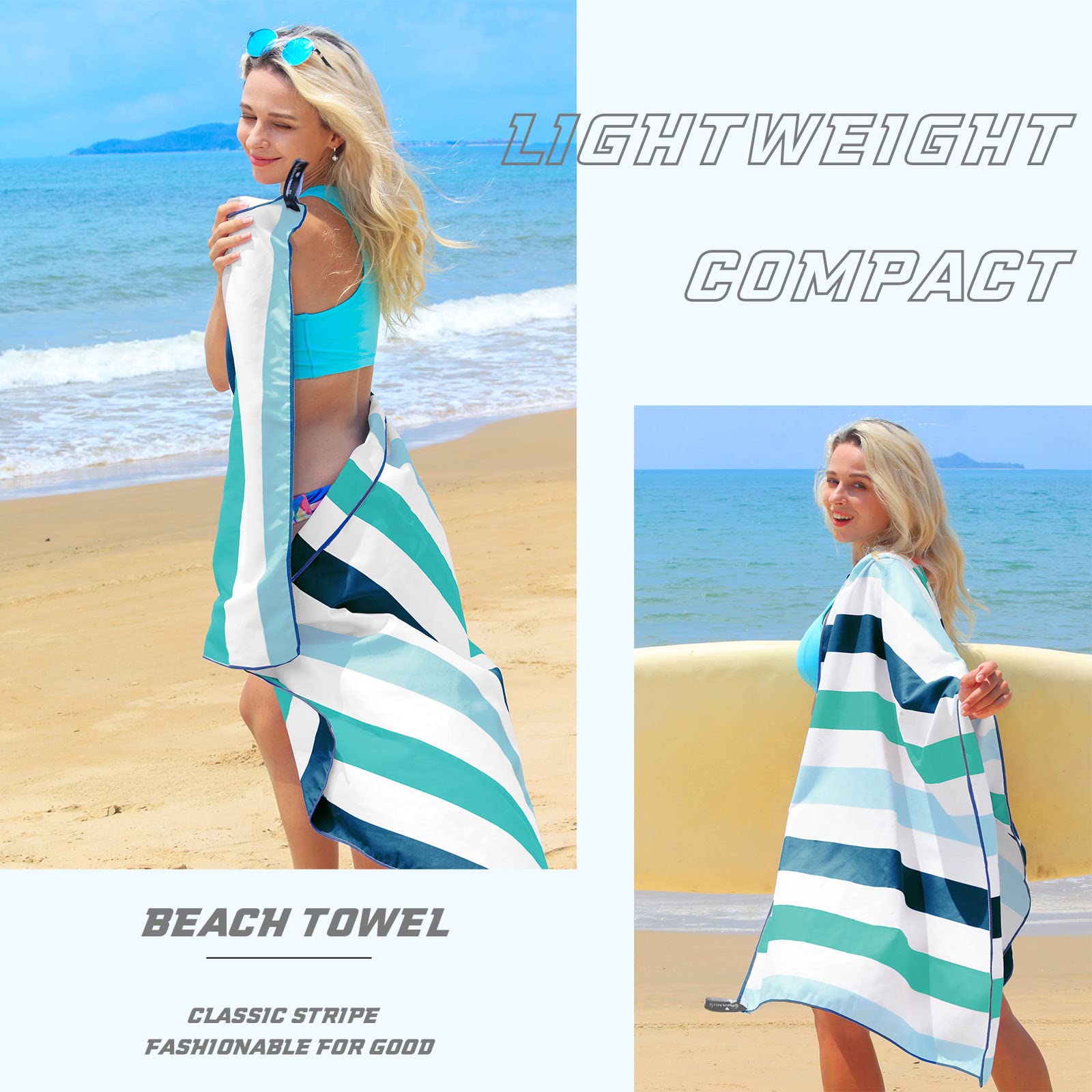 Exclusivo Mezcla 4 Pack Oversized Microfiber Quick Dry Beach Towels for Adults, Lightweight Sand Free Cabana Stripe Pool Travel Camping Towel with Bag (Multi, 35"X70")