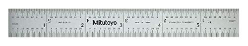 Mitutoyo 182-101, Steel Rule, 6" (4R), (1/8, 1/16, 1/32, 1/64"), 3/64" Thick X 3/4" Wide, Satin Chrome Finish Tempered Stainless Steel