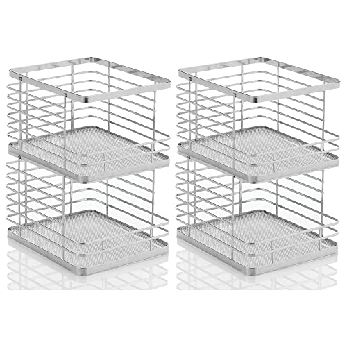 mDesign Stacking Wire Baskets Food Organizer Storage Metal Basket with Open Front for Kitchen Cabinet, Pantry, Cupboard, and Shelves - Organize Fruits, Snacks, and Vegetables - 4 Pack - Chrome