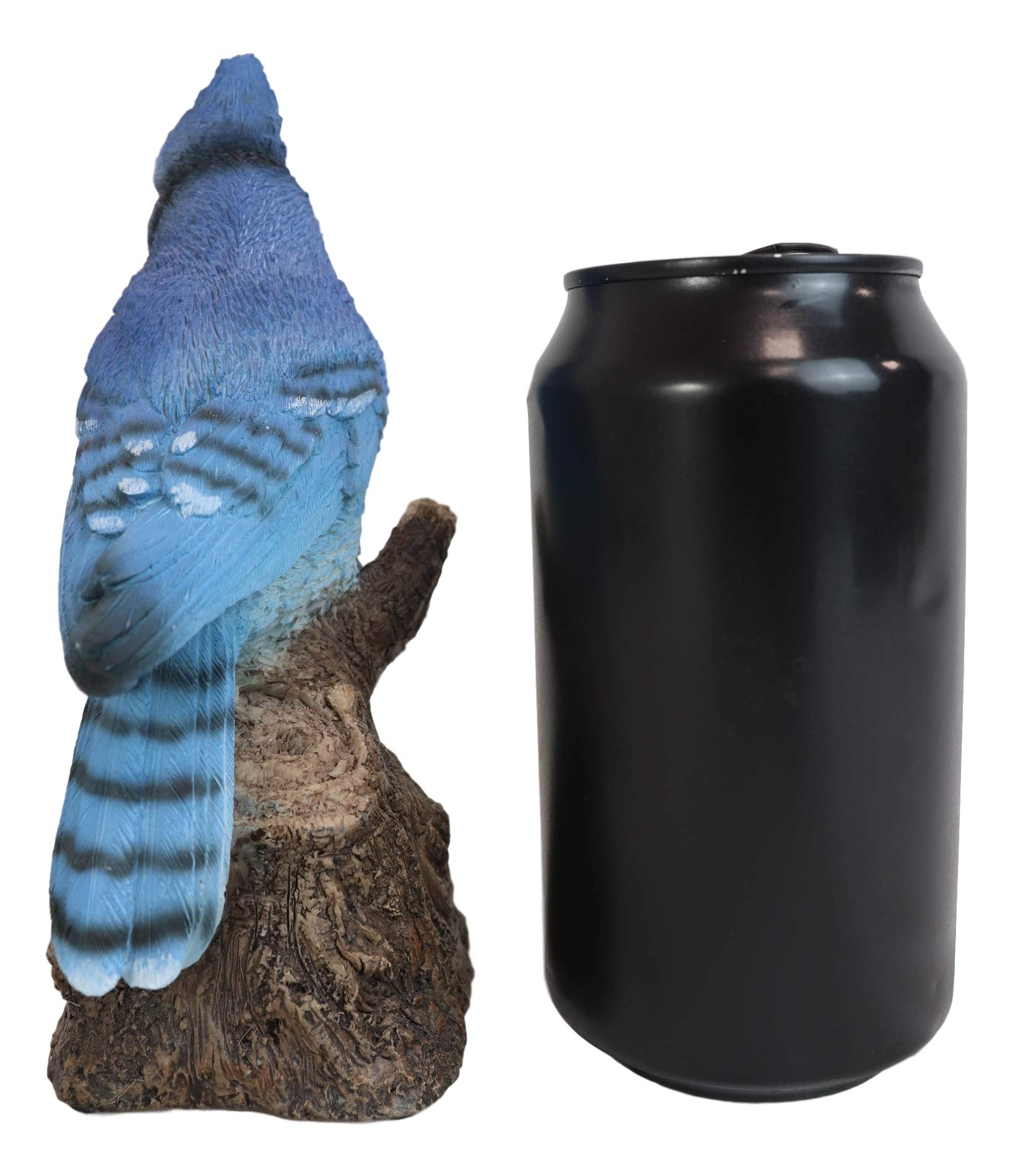 Ebros Gift Realistic Hand Painted Blue Jay Passerine Bird Perching On Tree Stump Guest Greeter With Built In Motion Activated Sensor Chirping Sound Statue 6.25"Tall Taxidermy Home And Garden Sculpture