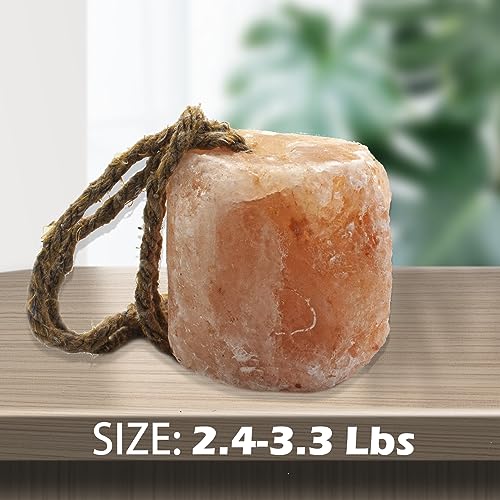 MUYG Himalayan Salt Lick Natural Minerals Block on Rope for Horses,Cattles,Deer,Goat and Other Livestock Long Lasting Original Pink Salt Lick (2.4-3.3 lbs)
