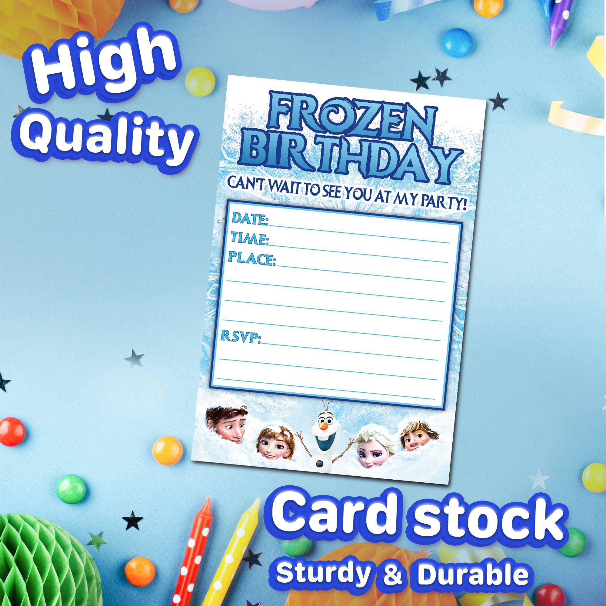 Set of 20 Winter Princess Themed Happy Birthday Invitation Cards & Envelopes β Lightweight (240g), Postcard Style Invites for the Perfect Party Pack