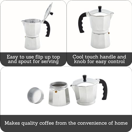 IMUSA Extra Large Aluminum Stovetop 12-cup Classic Italian and Cuban Espresso Maker, Silver