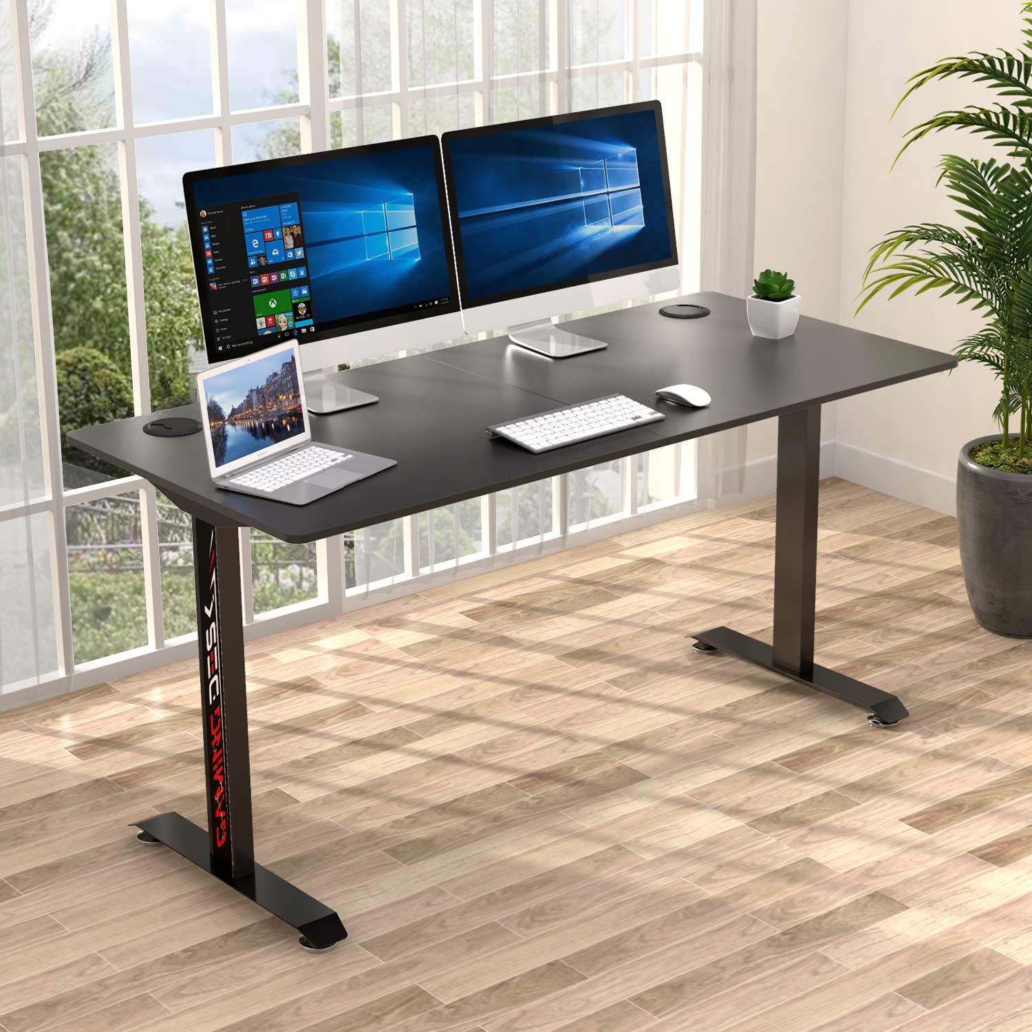 EUREKA ERGONOMIC DESIGNA Large Gaming Desk Large 60 Inch, T-Shaped Home Office Computer Desk with Full-Size Mouse Pad, Table Workstation with Cable Management Holes, Black
