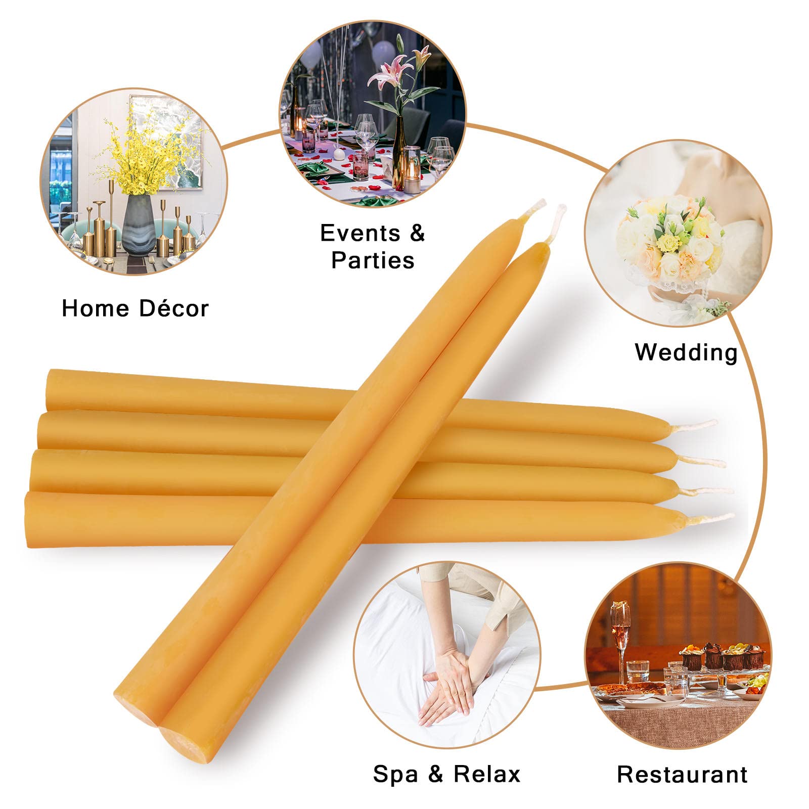 olorvela Beeswax Candles Beeswax Taper Candles Beeswax Candle Sticks 100% Pure Natural Bees Wax Candles for Home Each Burn 6Hrs, 6inch 10Pack