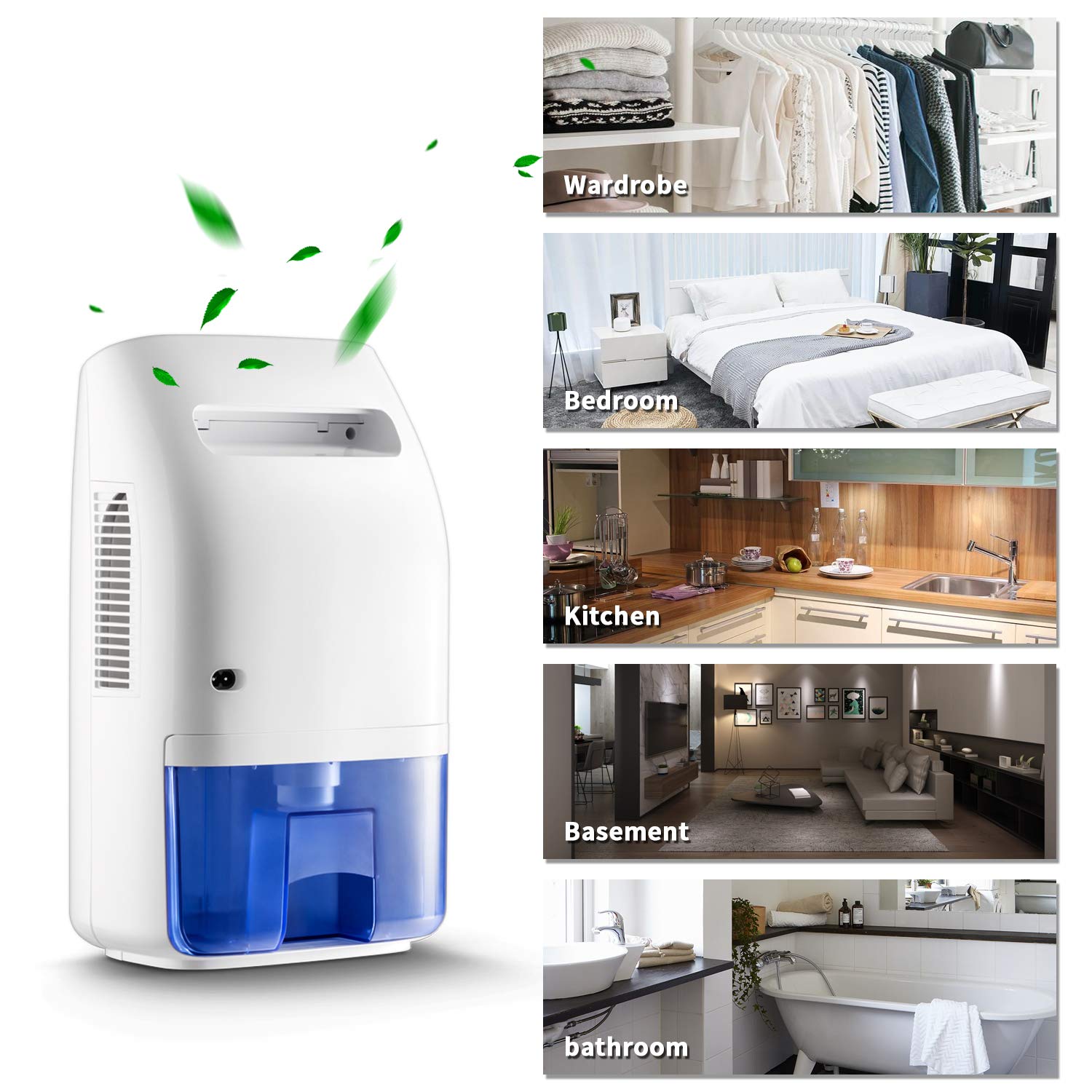 Electric Dehumidifier, Mini Dehumidifier, 2200 Cubic Feet, Compact and Portable for Moisture, Dust in Home Bedroom Bathroom Kitchen Basement Caravan Office Garage (White)