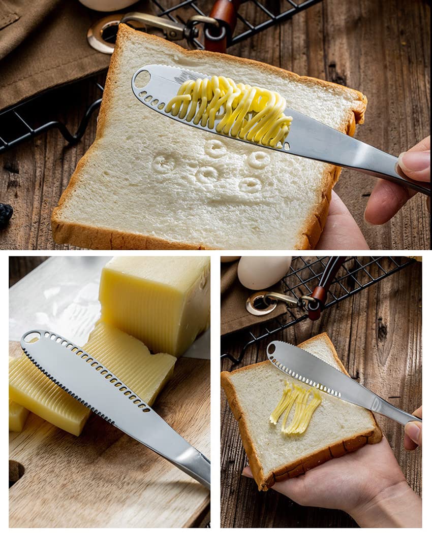 HANSWARE Butter Knife,Butter Cutter Slicer Stainless Steel Butter Knife Spreader,3 In 1 Multi Function Cheese Knife Easy Spread Butter Curler Knife For Cold Butter,Peanut. (2 PCS)