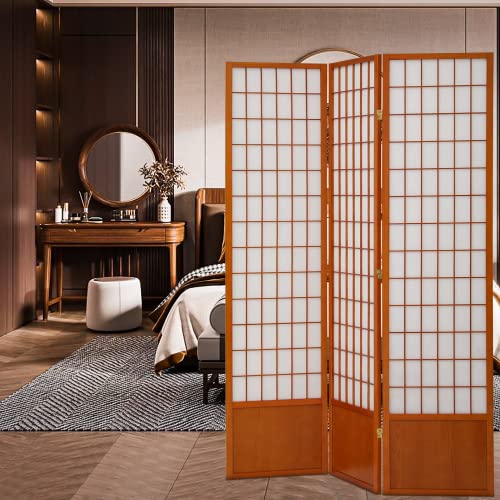 Magshion 3-Panels Room Dividers and Folding Privacy Screens 6.5ft High Oriental Small Grids Folding Screen Room Divider Separating Wall Freestanding Shoji Screen for Home Office