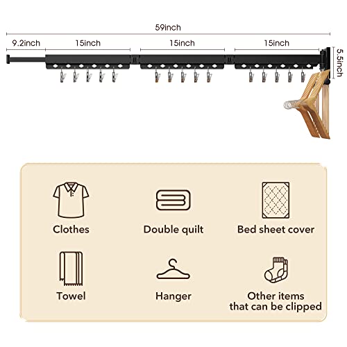ZdwCyl Wall Mounted Clothes Hanger,Clothes Drying Rack,Laundry Drying Rack,Laundry Rack Wall Mount,Space Saver,Retractable Drying Rack Clothing,Collapsible(Tri-Fold), Windproof Holes,with Clips