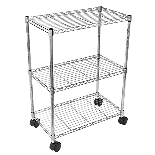 Simple Deluxe Heavy Duty 3-Shelf Shelving with Wheels, Adjustable Storage Units, Steel Organizer Wire Rack, Chrome