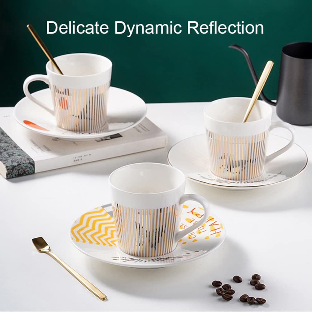 Hansyelect Coffee Cup and Saucer Set 10oz Mirror Cup Creative Art Mirage Inverted Image Cup Luxury Porcelain Teacup Saucer for Coffee Milks Cappuccino Espresso Tea Cute Pretty Gifts (Dynamic)