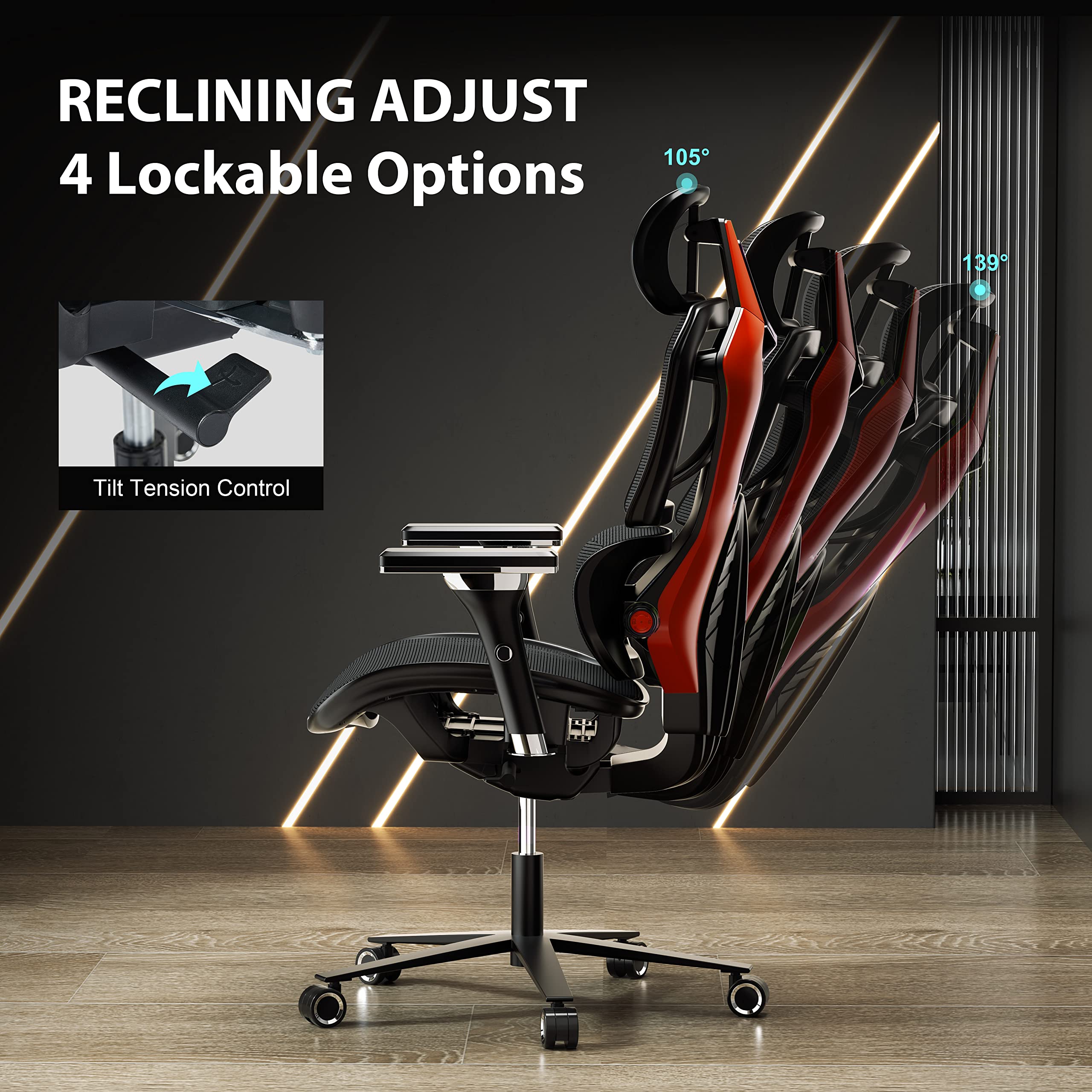 EUREKA ERGONOMIC L Shaped Standing Desk Left with Typhon Gaming Chair Red, 60 Inch Gaming Desk, Electric Height Adjustable Dual Motor, Rising Sit Stand Up Corner Desk for Computer Home Office