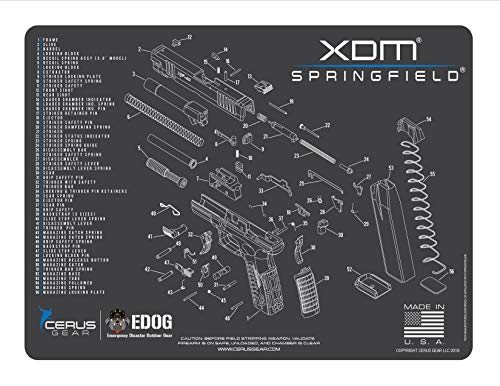 EDOG XDm Gun Cleaning Mat - Schematic (Exploded View) Diagram Compatible with Springfield Armory XDm Series Pistol 3 mm Padded Pad Protect Firearm Magazines Bench Surfaces Gun Oil Solvent Resistant