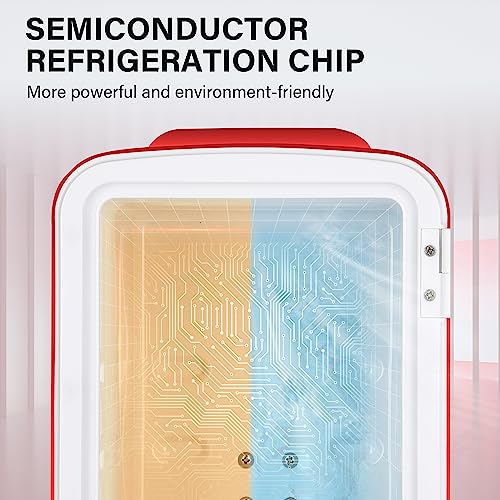 Simple Deluxe Mini Fridge, 4L/6 Can Portable Cooler & Warmer Freon-Free Small Refrigerator Provide Compact Storage for Skincare, Beverage, Food, Cosmetics, Red