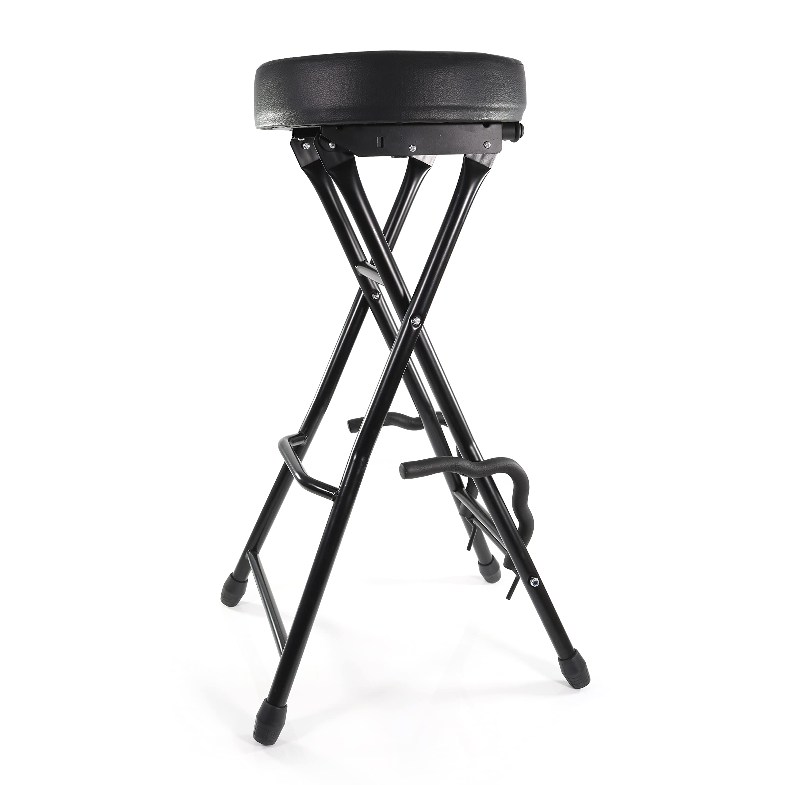 Gebrent Guitar Stool and Stand Combo - Black, Steel, Padded Tilting Seat, Foldable - Complete with String Cleaner
