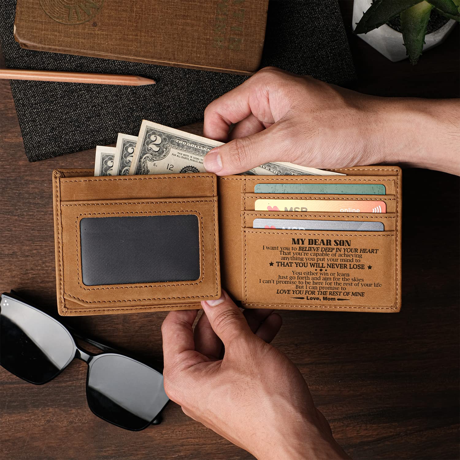 Doptika Engraved Bifold Wallet - Wallet For Son From Mom - Rfid Wallet For Men - Wallet For Men Rfid Blocking - Leather Wallets For Men - Wallet For Men Son Gifts From Mom To My Son Wallet From Mom
