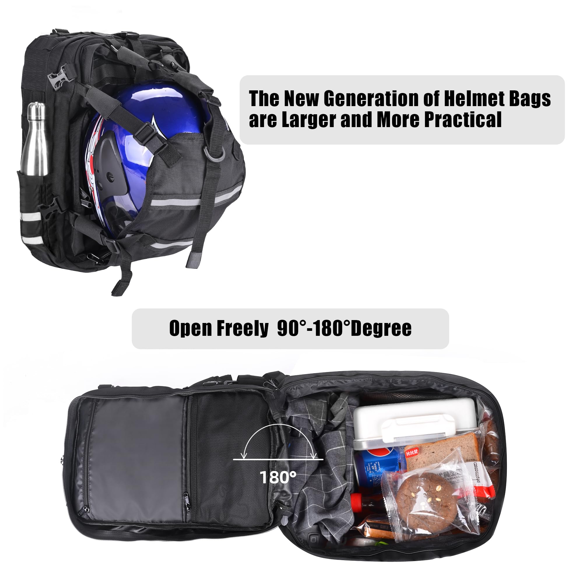 FHV Rechargeable Motorcycle Helmet Backpack with USB Charger Port,Large Capacity Cycling Helmet Holder Backpack Water Resistant Hiking Backpack Military Tactical Backpack for Men Women