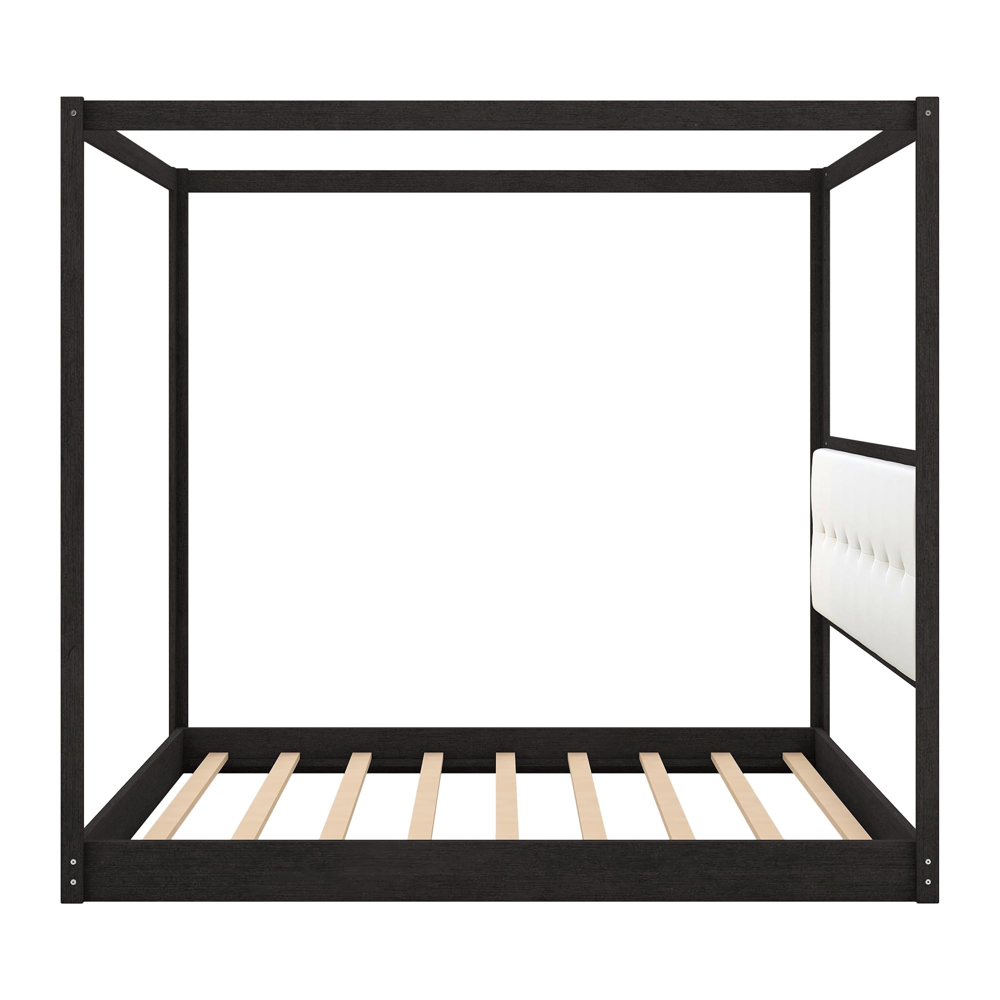 EMKK Canopy Bed Frames Platform Bed Frame Four-Poster Canopied Bed Mattress Foundation with Headboard,No Box Spring Needed Easy Assembly,King Size Wooden Canopy Platform Bed with Upholstered Headboard