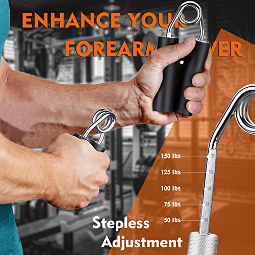 Hand Grip Strength 2 Pack, Metal Grip Strength Trainer No Slip Heavy-Duty with Adjustable Resistance 50-150 lbs, Forearm Exerciser for Muscle Building and Injury Recovery
