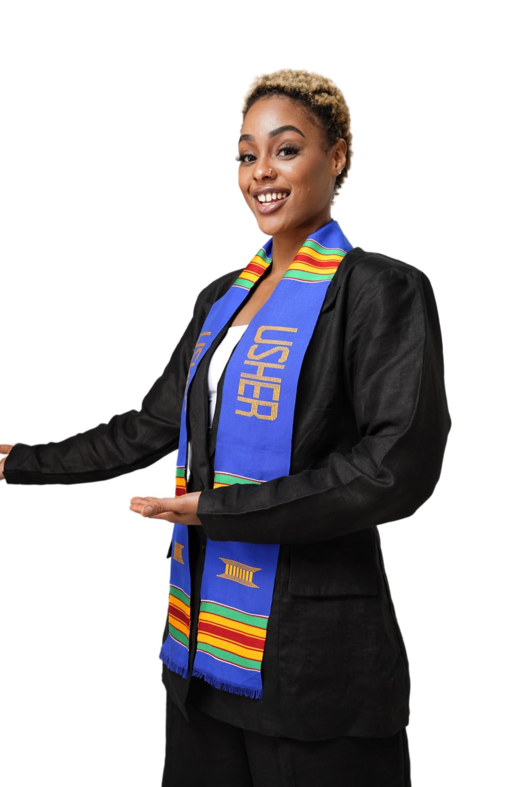 Dupsie's Usher Hand-woven Kente Cloth Stole/Sash. Blue