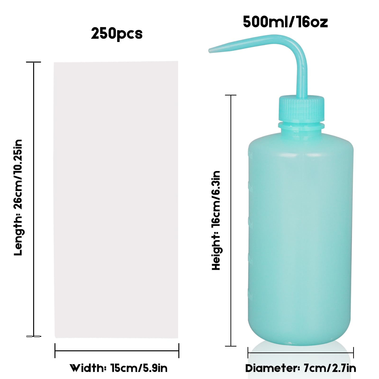 Romlon Plastic Wash Bottle and Squeeze Bottle Bags Kit Incliding 2Pcs 500ml/16oz Squeeze Bottles and 250Pcs Wash Bottle Bags Convenient Green Soap Supply Squeeze Bottle Graduated Bottle Watering Tool