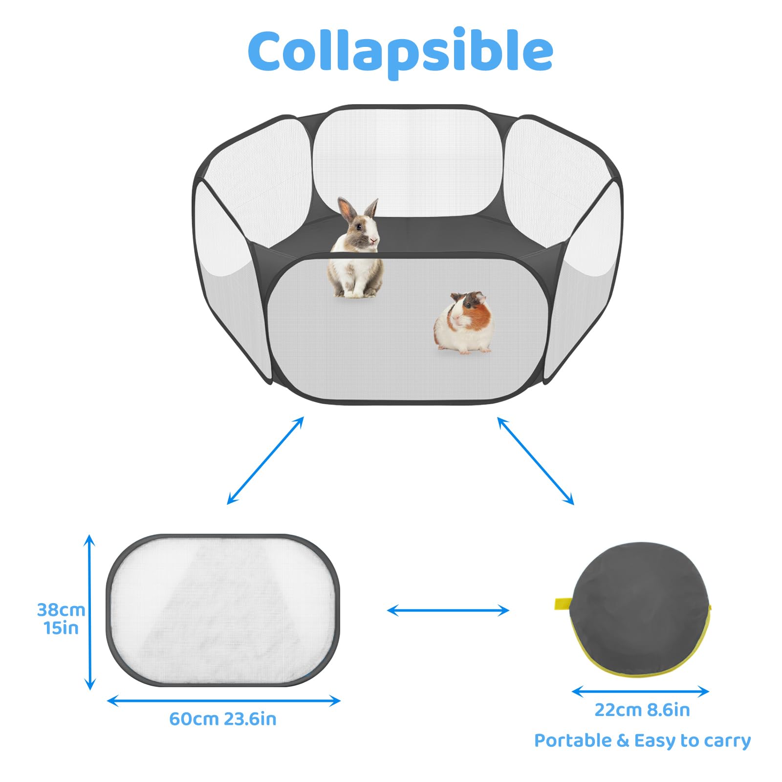 Small Animals C&C Cage Tent, Breathable & Transparent Pet Playpen Pop Open Outdoor/Indoor Exercise Fence, Portable Yard Fence for Guinea Pig, Rabbits, Hamster, Chinchillas and Hedgehogs