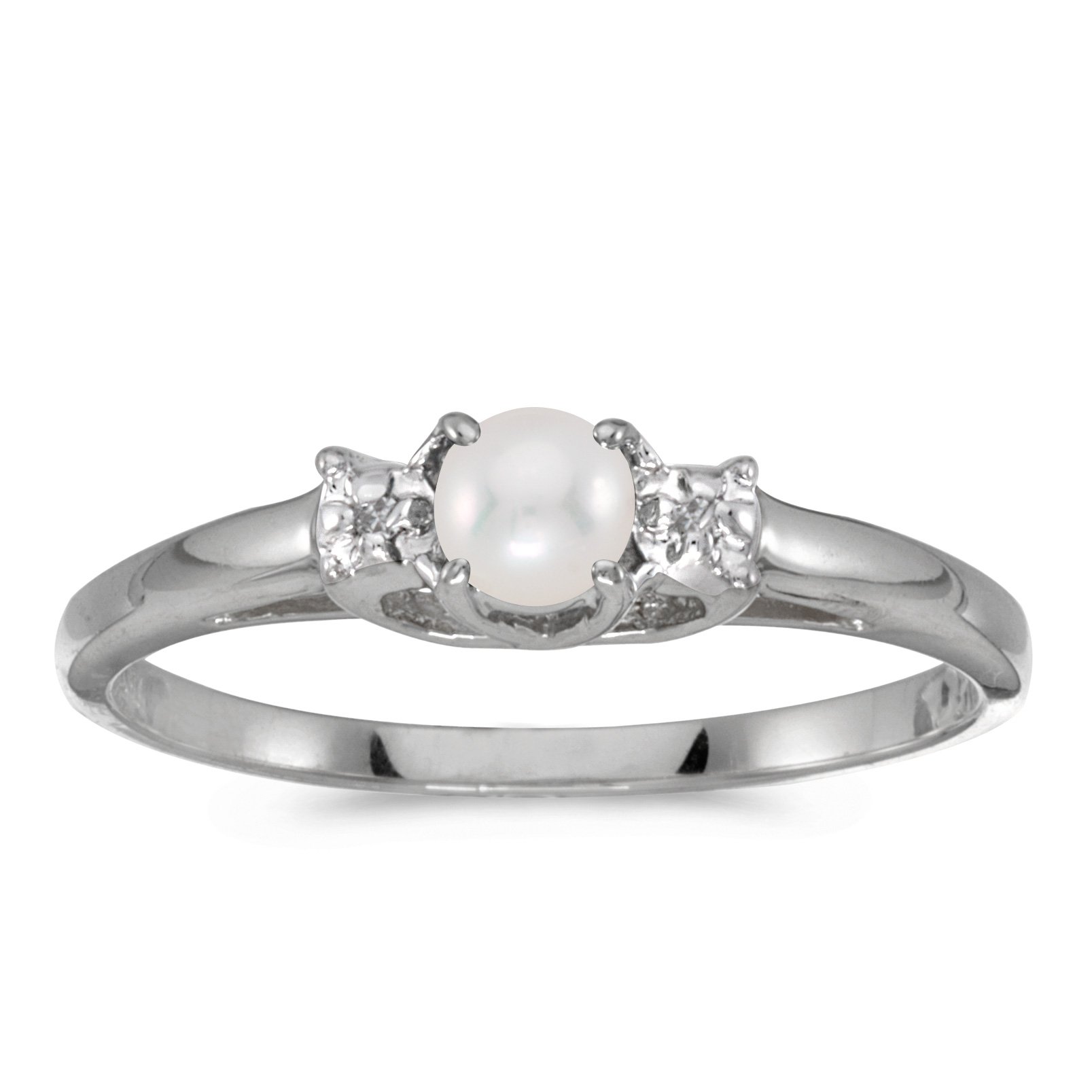 Direct-Jewelry 10k White Gold Freshwater Cultured Pearl And Diamond Ring (Size 7.5)