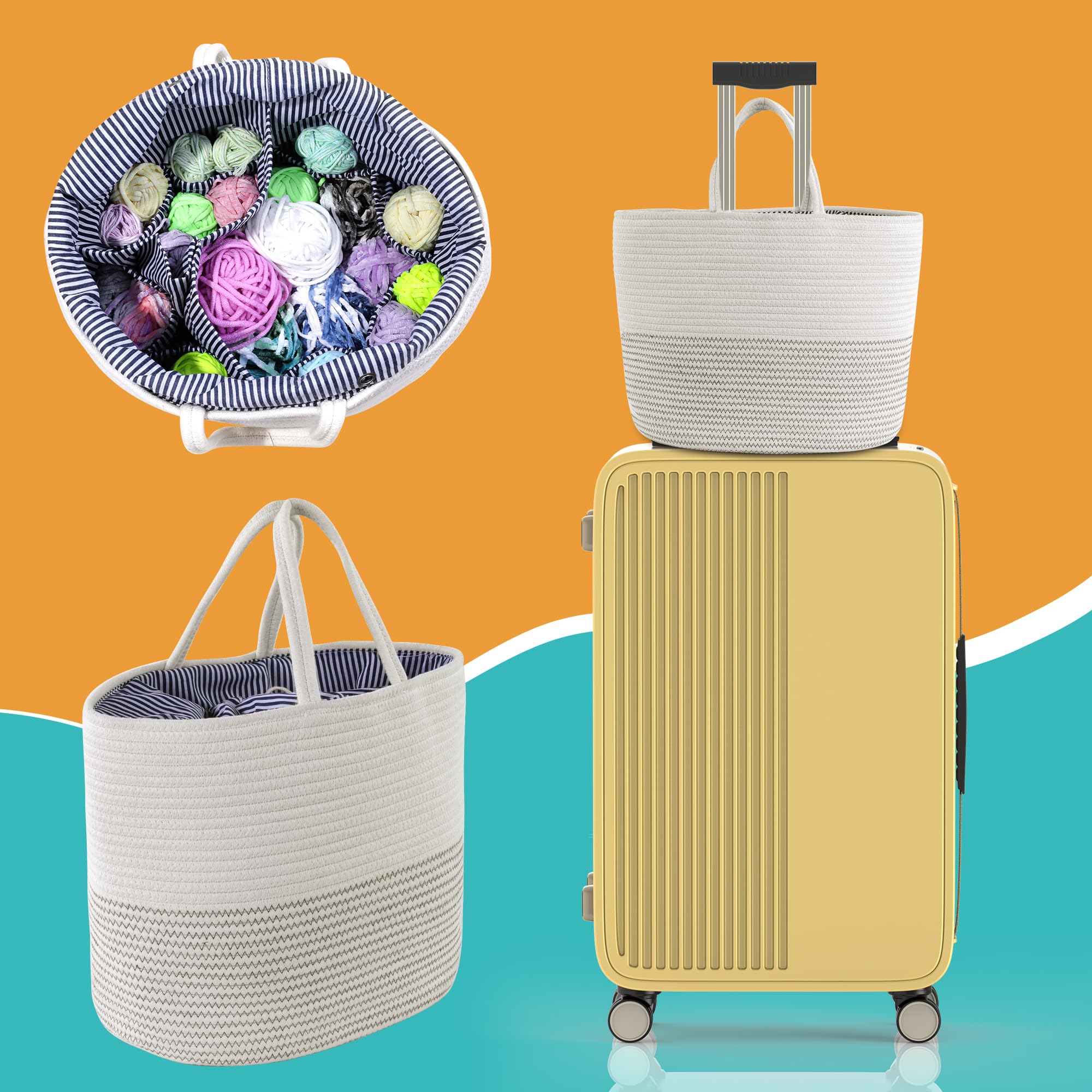 MABOZOO Crochet Bag Organizer,Large Capacity Yarn Storage Bag for Carrying Crochet Accessories,Holding Yarn,Portable Travel Knitting Bag for Crochet Lovers(15.7 * 10.6)