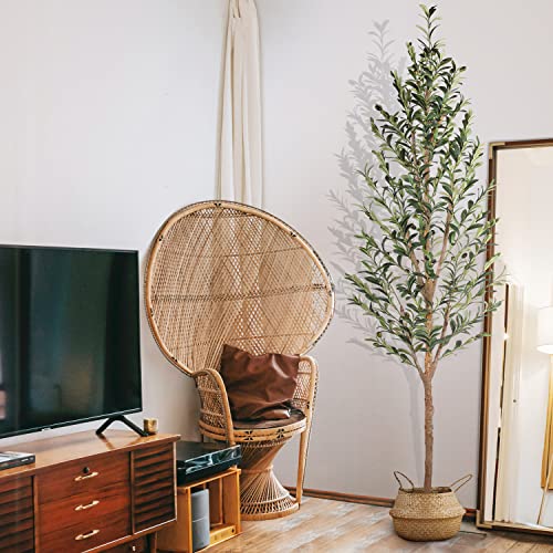 OXLLXO 7ft Artificial Olive Tree (82in) Tall Fake Potted Olive Silk Tree with Planter Large Faux Olive Branches and Fruits Artificial Tree for Office Living Room Home Floor Decor (Indoor/Outdoor)