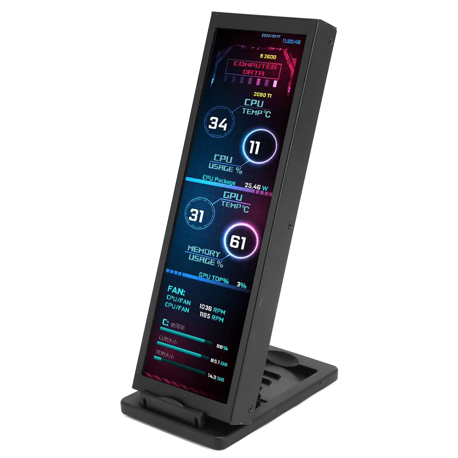 Naroote PC CPU Monitor, 7.9 Inch Computer CPU Monitor Multifunction Theme Editor for Desktop