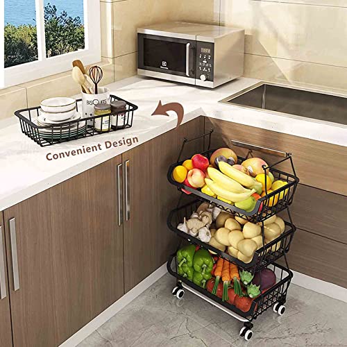 Multi-Tier Vegetable Storage Rack, Movable Stackable Fruit Vegetable Shelf, for Kitchen, Pantry, Bathroom, Garage, Living Room,4 Tier