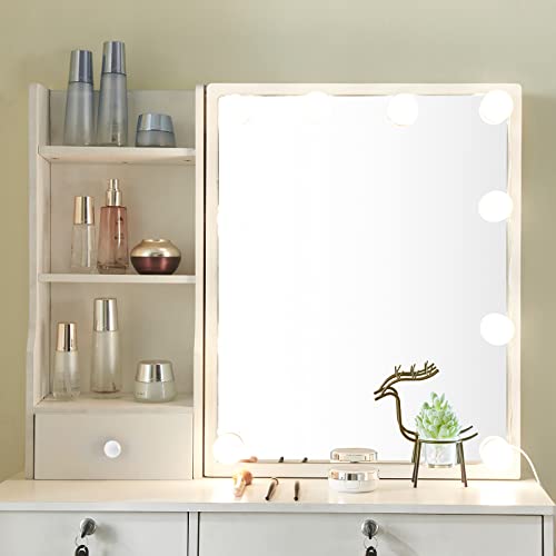 Makeup Vanity Set with Lights and Mirror Vanity Dressing Table with Drawers and Stool Shelves Makeup Vanity Desk for Bedroom Furniture for Girls Women