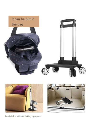 Hand Truck with Telescoping Rod and 4 Wheels, Heavy-Duty Folding Cart for Luggage, Backpacks and More, Black