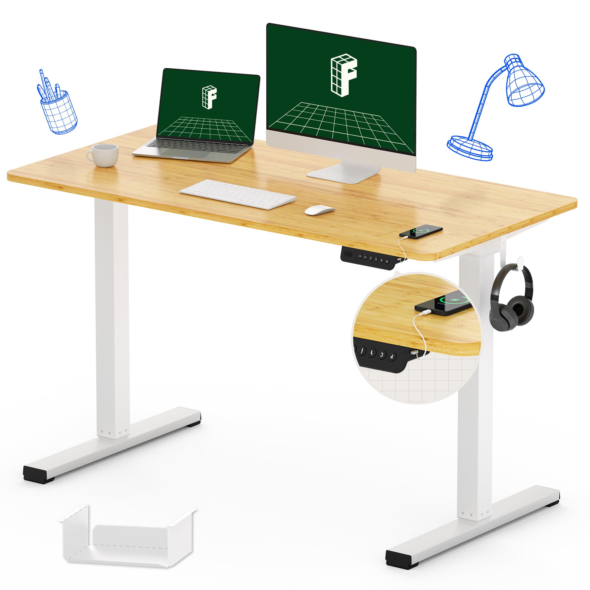 FLEXISPOT Quick Install Standing Desk EC9 Electric Height Adjustable Desk for Home Office 48 x 24 Inches Sit Stand Desk Whole-Piece Desk Board VICI(White Frame + 48" White Top)