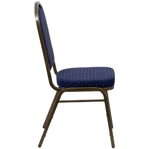 EMMA + OLIVER Crown Back Banquet Chair, Navy Blue Dot Fabric/Gold Vein Frame