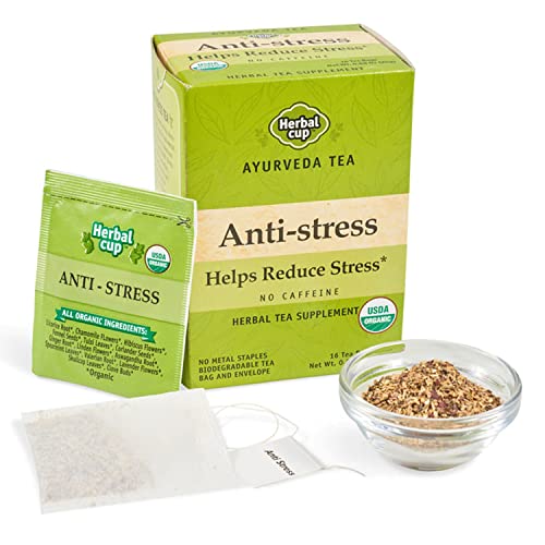Herbal Cup Ayurveda Tea, Organic Anti-Stress, No Caffeine Herbal Supplement (Anti-Stress, 16 Count (Pack of 1))