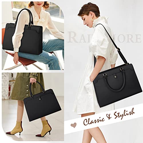 Laptop Bag for Women 15.6 Inch Laptop Tote Bag Leather Work Bag Waterproof Briefcase Business Office Computer Bag Large Capacity Handbag Shoulder Bag Black