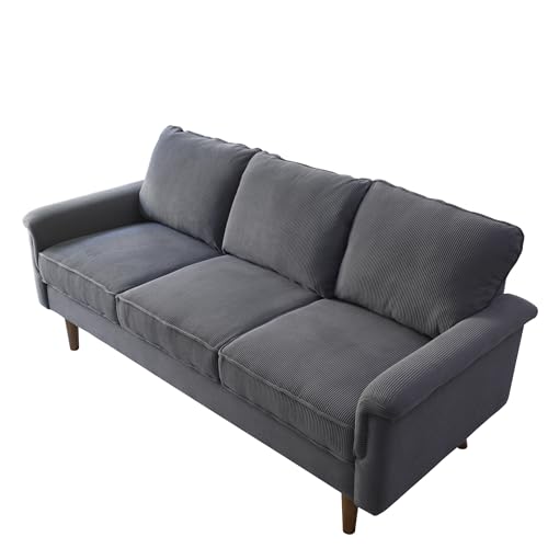 OOBOLT Modern 71" Grey Corduroy Sofa, Ultra Upholstered 3-Seat Couch with Armrests, Solid Wood Structure and Deep Seat, Elegant Sofa for Living Room, Apartment,Study Room