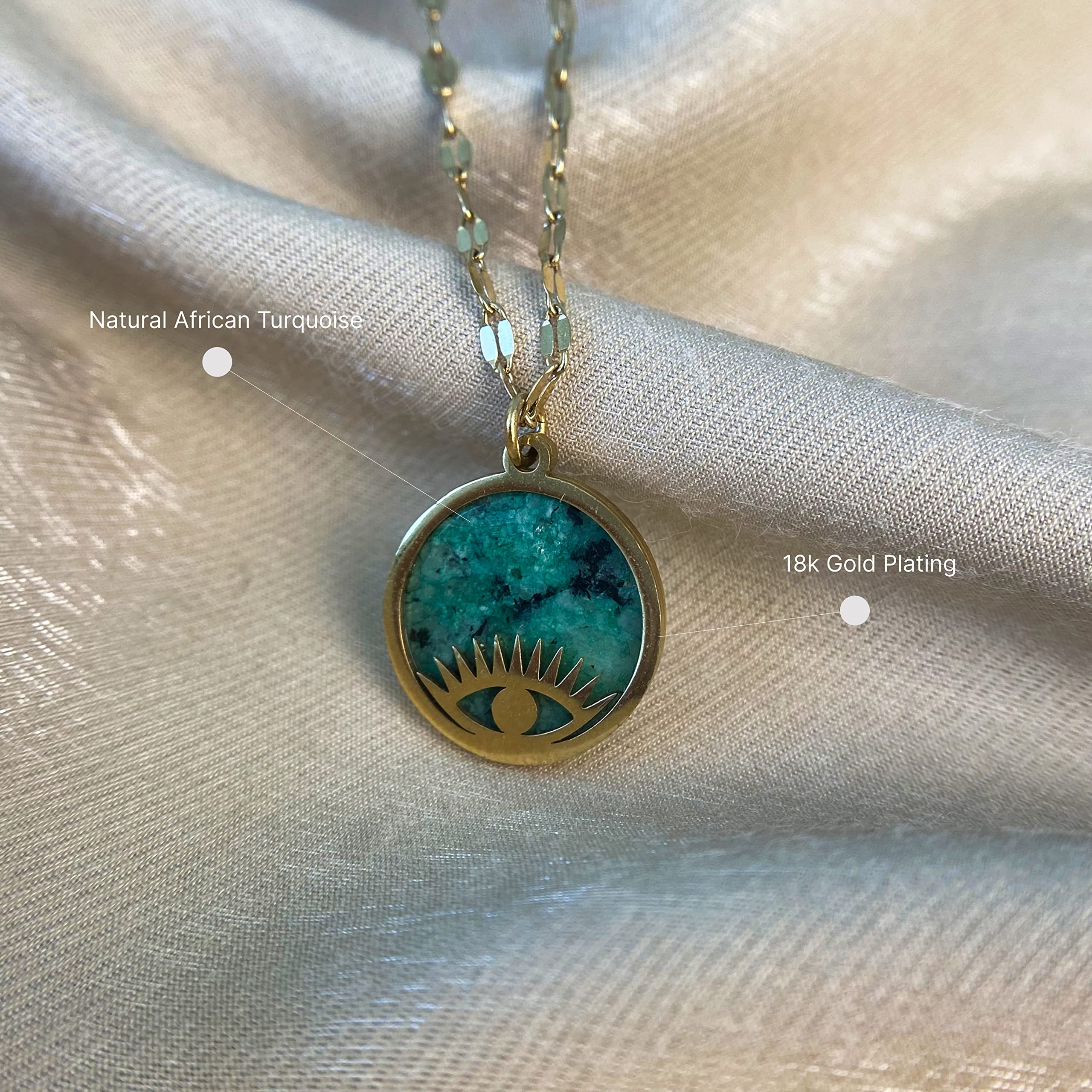 Evil Eye Necklace Gold 18k Turquoise Crystal Necklace for Protection Luxury Turquoise Pendant Natural Crystal Jewelry