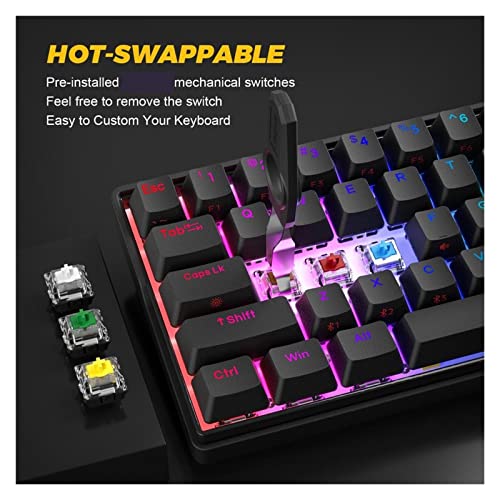MARVOI Mechanical Keyboard 60% Mechanical Mini Keyboard Bluetooth RGB Hot-Swappable PBT Detachable Cable Wireless Gaming Keyboard (Size : Gateron Brown, Color : Black(3-Mode))