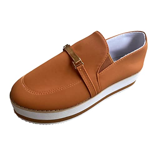FASDNENDYS Ladies Shoes Fashion Solid Color Low Top Platform Platform Heel Slip On Casual Shoes Elevator Shoes Casual Brown