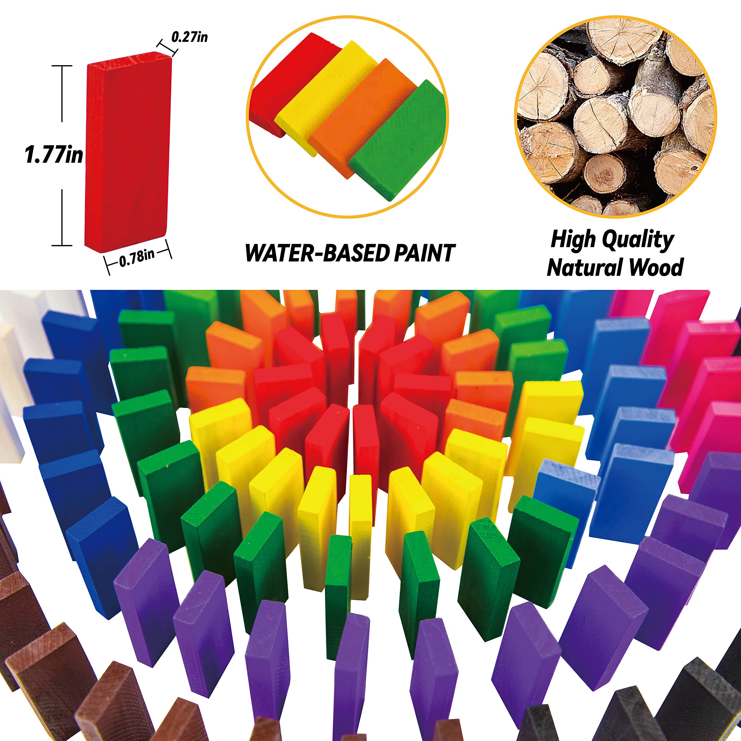 Evmark Toys & Games 120 Piece Wooden Colorful Dominoes Blocks - Bulk Tiles for Building, Stacking, Tumbling, Educational Toy