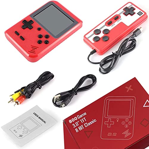 Hand-held game console, retro portable mini game console with 500 classic FC games, TV connection support, two player for kids and adults, 800mAh rechargeable (red), multilingual switch.