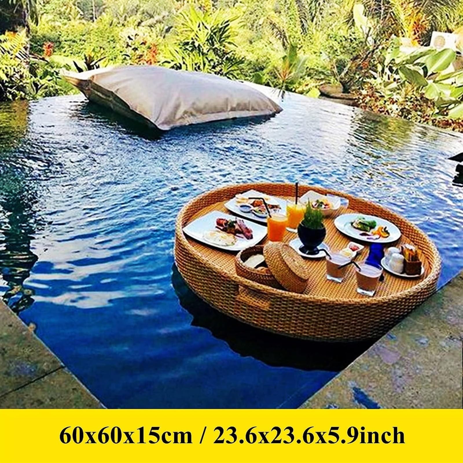 Floating Tray Floating Pool Tray Round Rattan Woven Serving Tray, for Breakfast, Drinks, Snacks, Coffee Table, Home Decorative